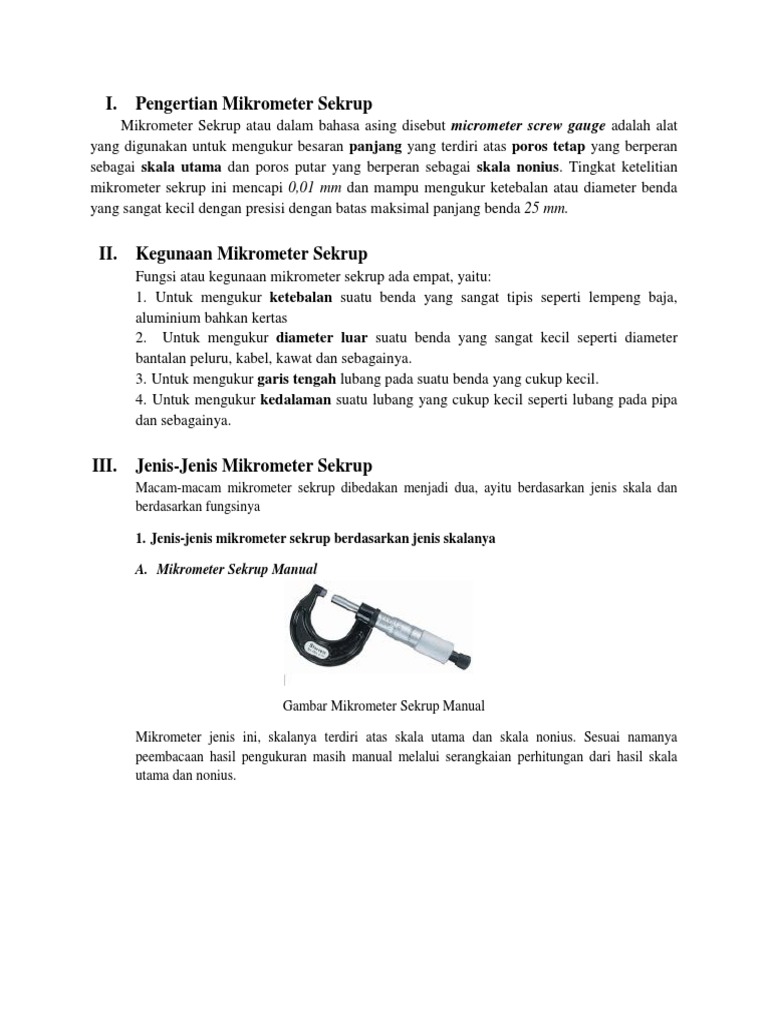 Pengertian Mikrometer Sekrup | PDF