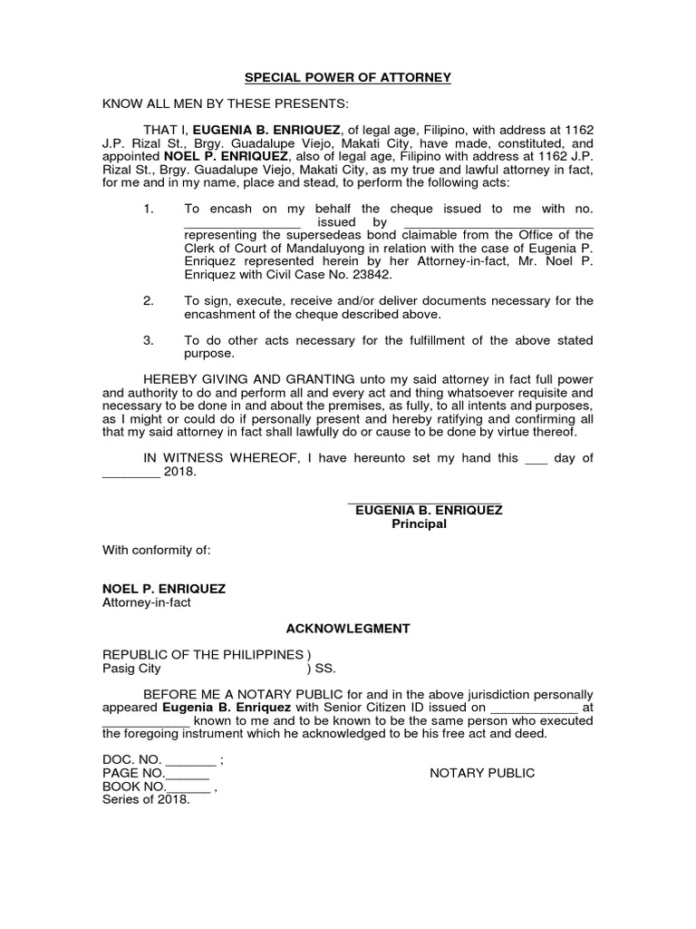 SPA For Noel Enriquez Encash Check | PDF