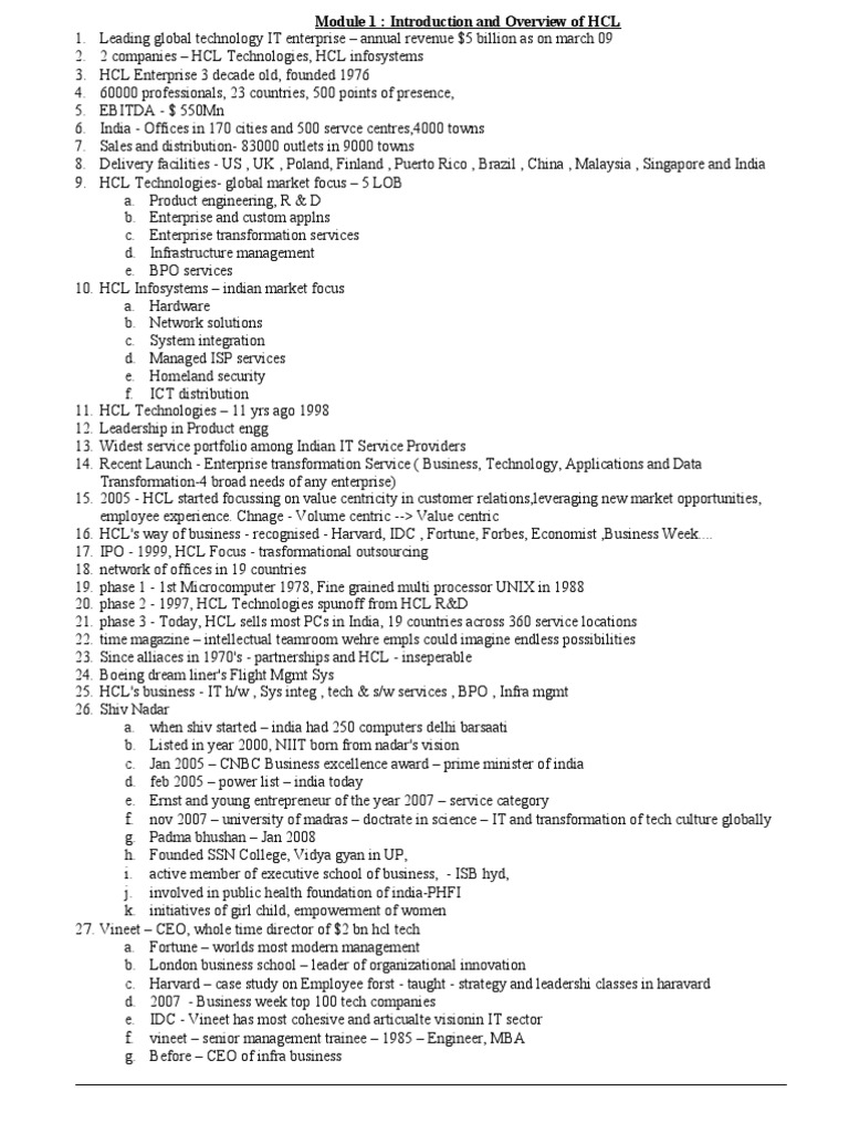 HCL Scholar Summary | PDF | Oracle Corporation | Strategic Management