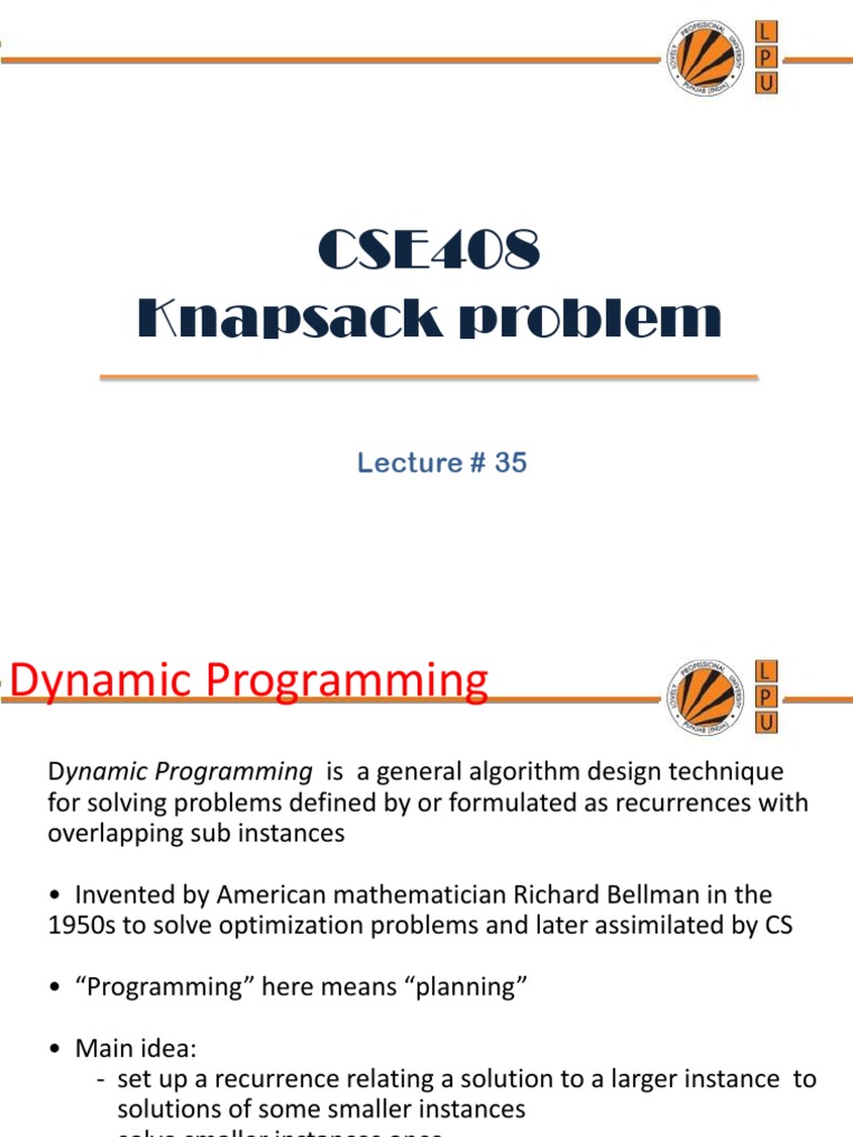 Lecture 35 (Knap Sack Problem) | PDF