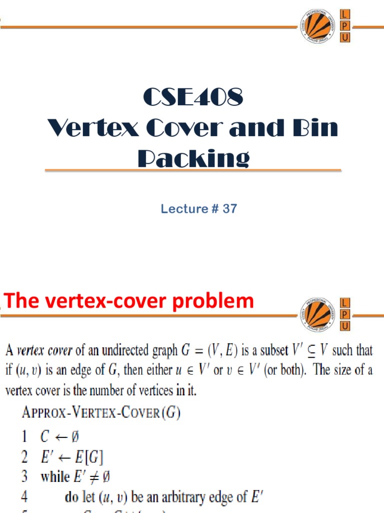Lecture 37 (Vertex Cover and Binpacking) | PDF | Computational Problems ...