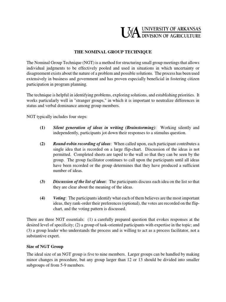The Nominal Group Technique | PDF | Brainstorming | Psychology