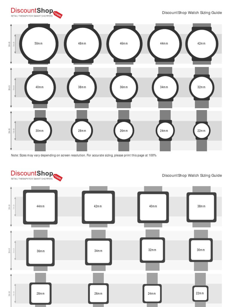 50Mm 48Mm 46Mm 44Mm 42Mm: Discountshop Watch Sizing Guide | PDF