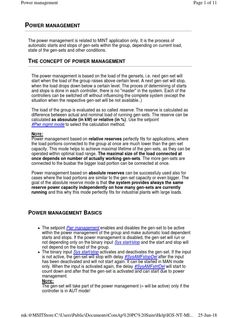 Power Management of Genset | PDF | Switch | Information