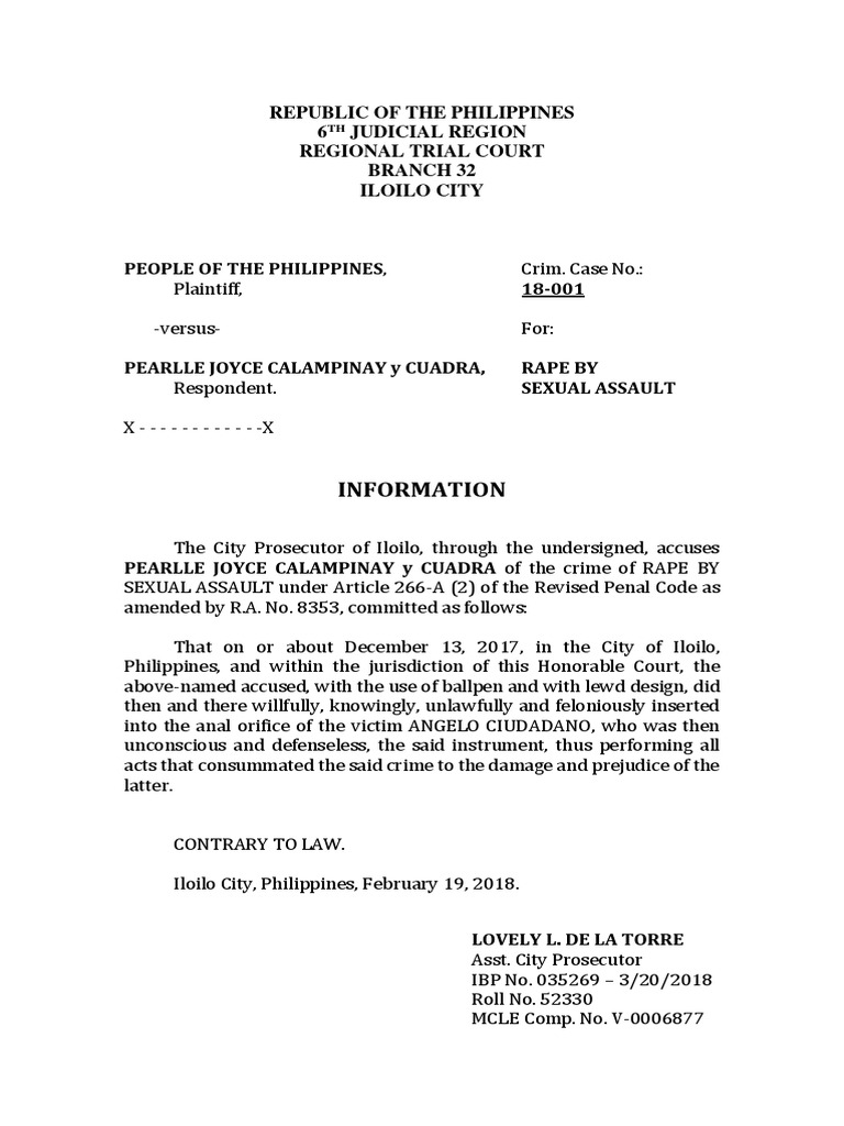 Criminal Information | PDF | Prosecutor | Sexual Assault