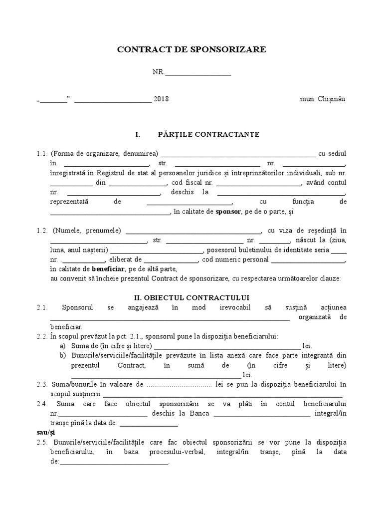 Contract de Sponsorizare RM | PDF | Law