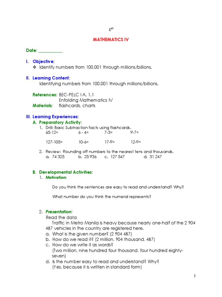 Grade 4 DLP Mathemathics | PDF | Flashcard | Teaching Mathematics
