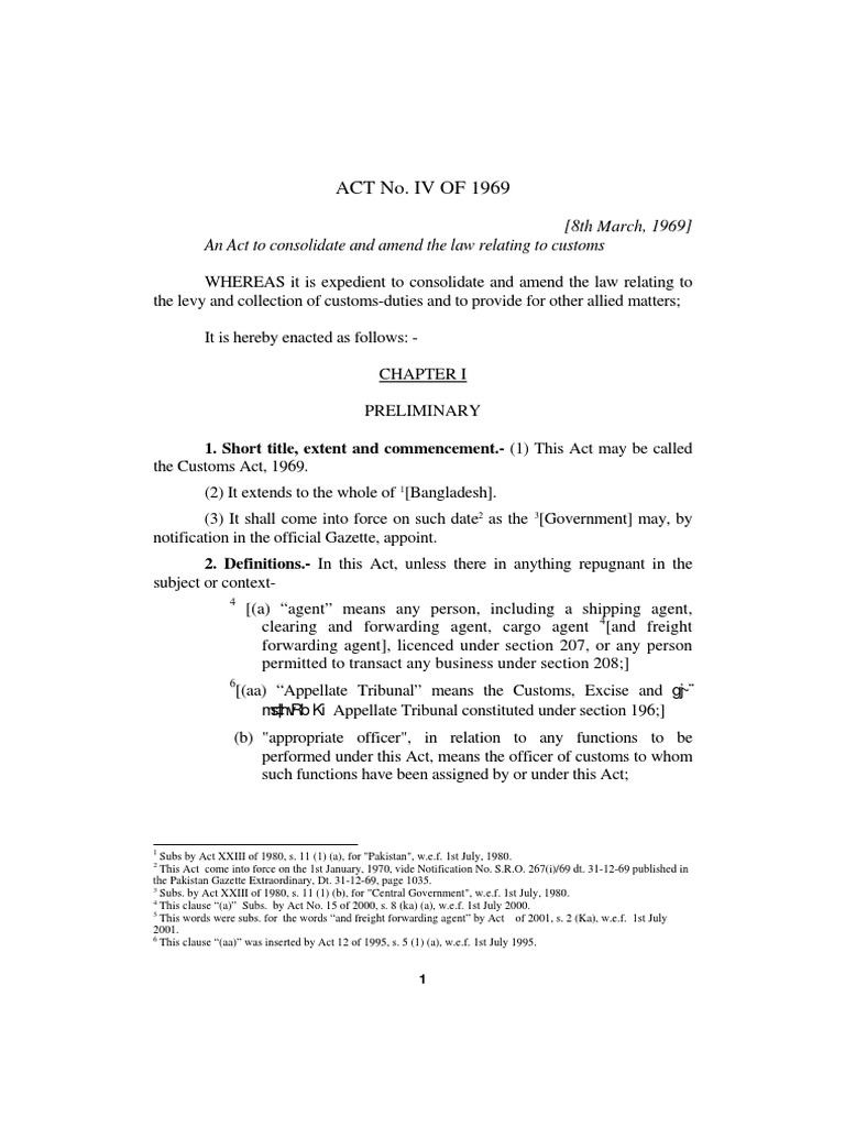 Customs Act 1969 Consolidates Amends Customs Duties Law | PDF | Customs ...