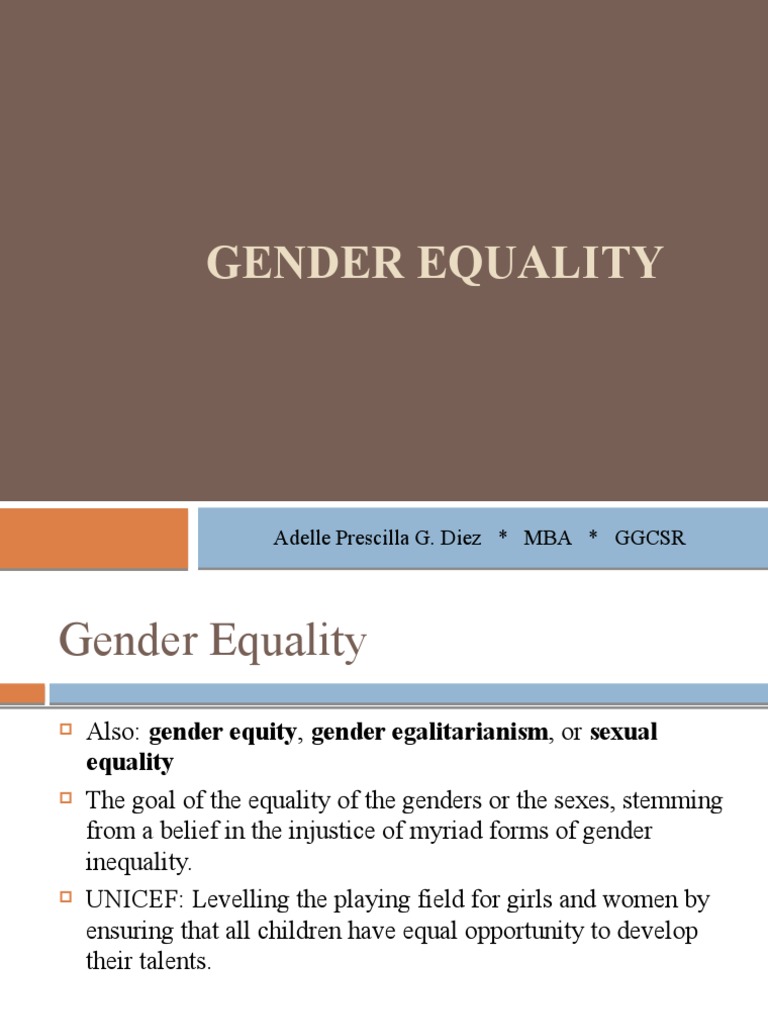 Gender Equality: Adelle Prescilla G. Diez MBA GGCSR | PDF | Gender ...