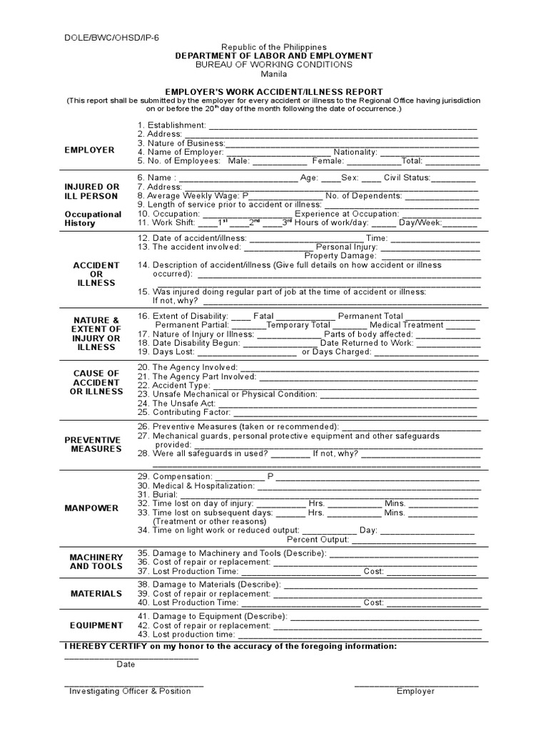 Employer's Accident Report Form | PDF | Employment | Wellness