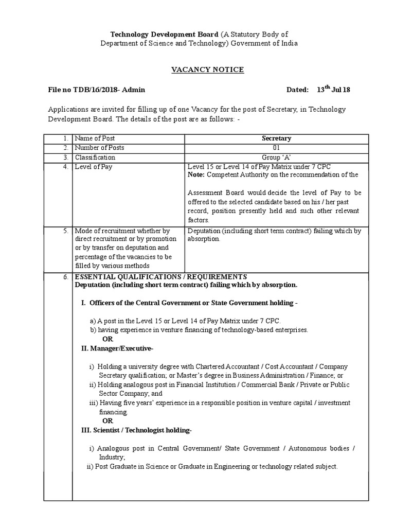 Vacancy Notice For Publication On Website Word | PDF | Government ...