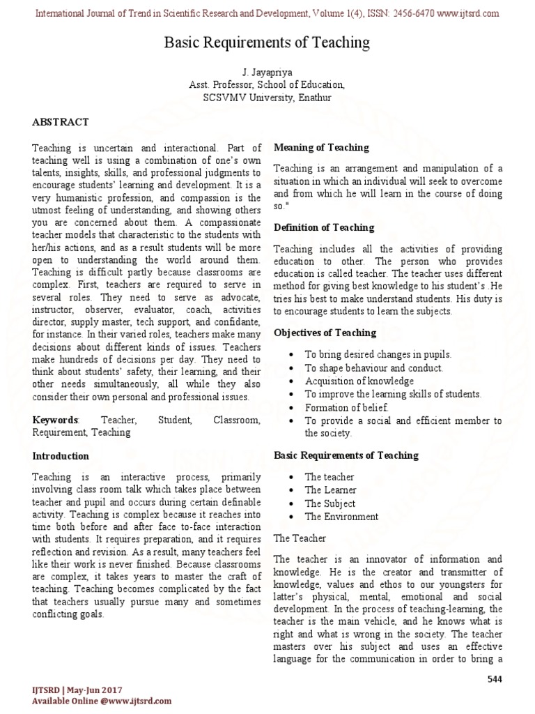 Basic Requirements of Teaching | PDF | Teachers | Classroom