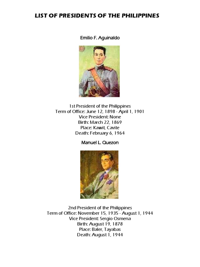 List of Presidents in The Philippines | PDF | President Of The ...
