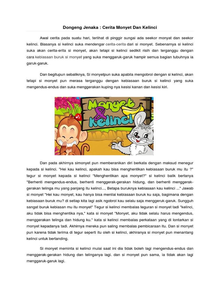Dongeng Jenaka Monyet Dan Kelinci | PDF
