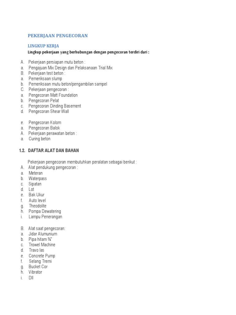 Pekerjaan Pengecoran | PDF