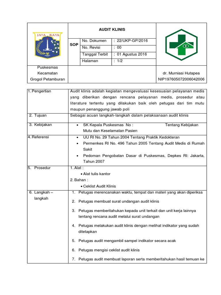 Sop Audit Klinis (Audit Internal) | PDF