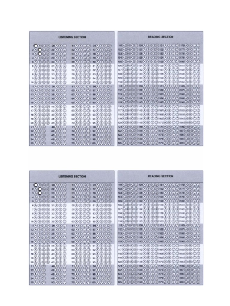 Toeic Answer Sheet | PDF