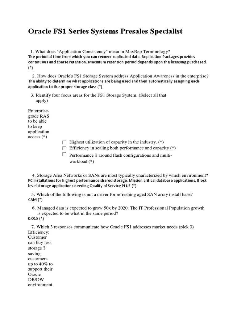 Oracle Fs1 Series Systems Presales Specialist Pdf Oracle Database Cloud Computing