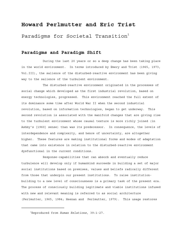 Paradigms For Societal Transition by Howard Perlmutter and Eric Trist ...