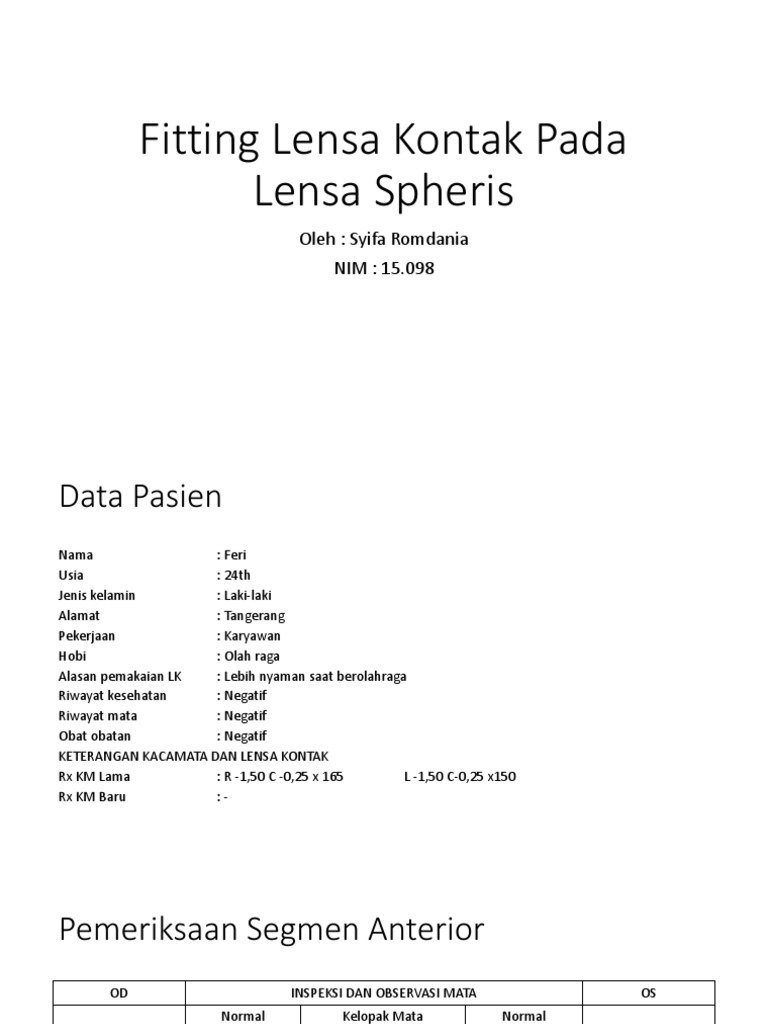 Fitting Lensa Kontak Spheris untuk Olahraga | PDF