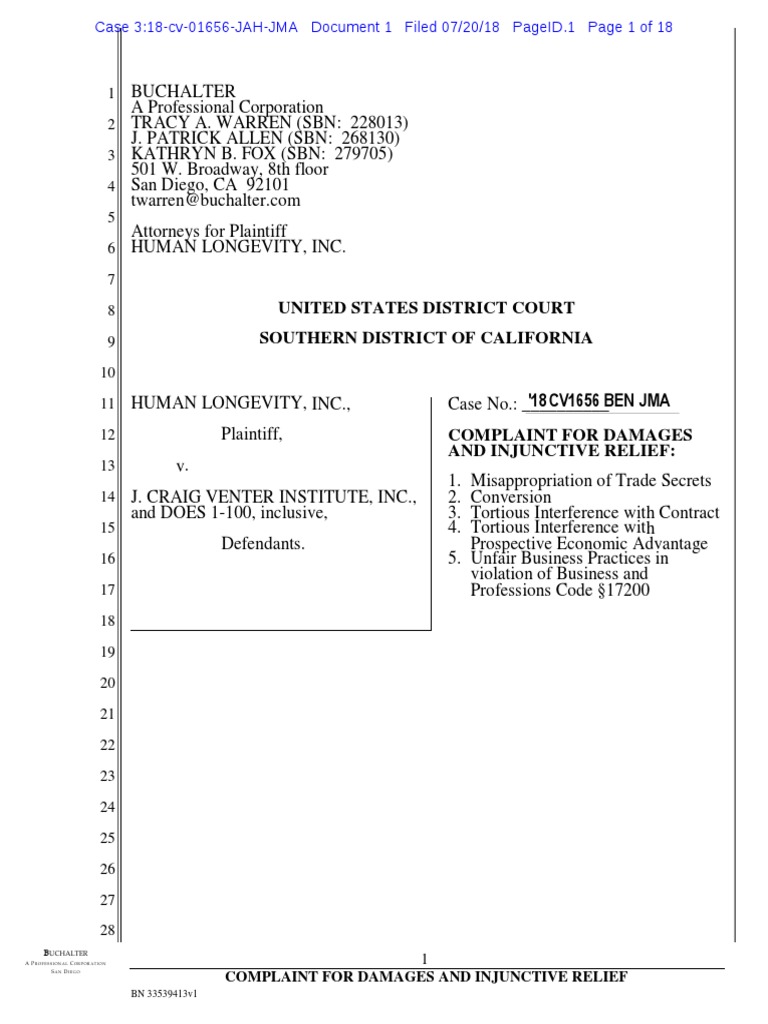 HLI Suit | PDF | Trade Secret | Tortious Interference