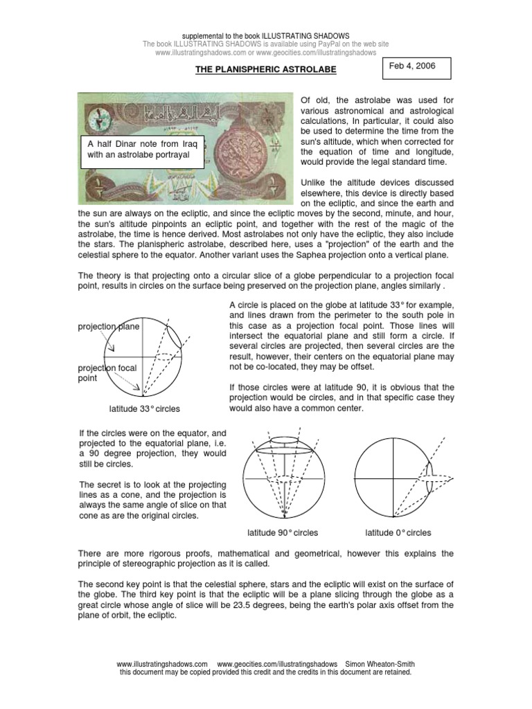Drawing and Using a Planispheric Astrolabe | PDF | Latitude | Equator