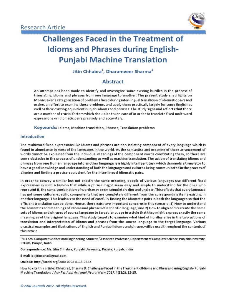 Challenges Faced in The Treatment of Idioms and Phrases During ...