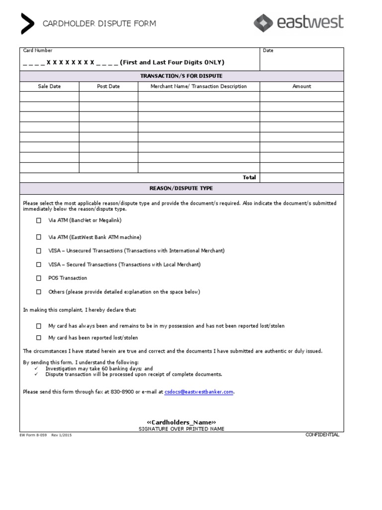 Debit Card Dispute Form | PDF
