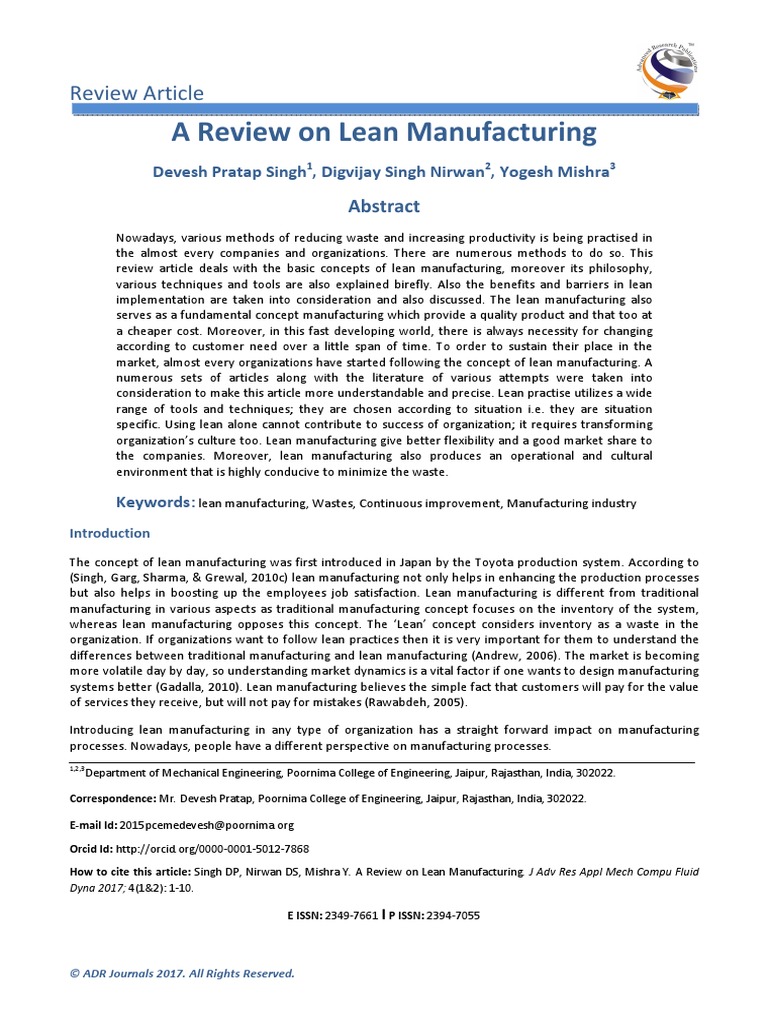 A Review On Lean Manufacturing | PDF | Lean Manufacturing | Business ...