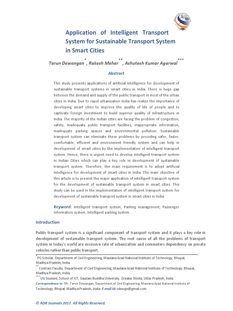 Application of Intelligent Transport System For Sustainable Transport ...