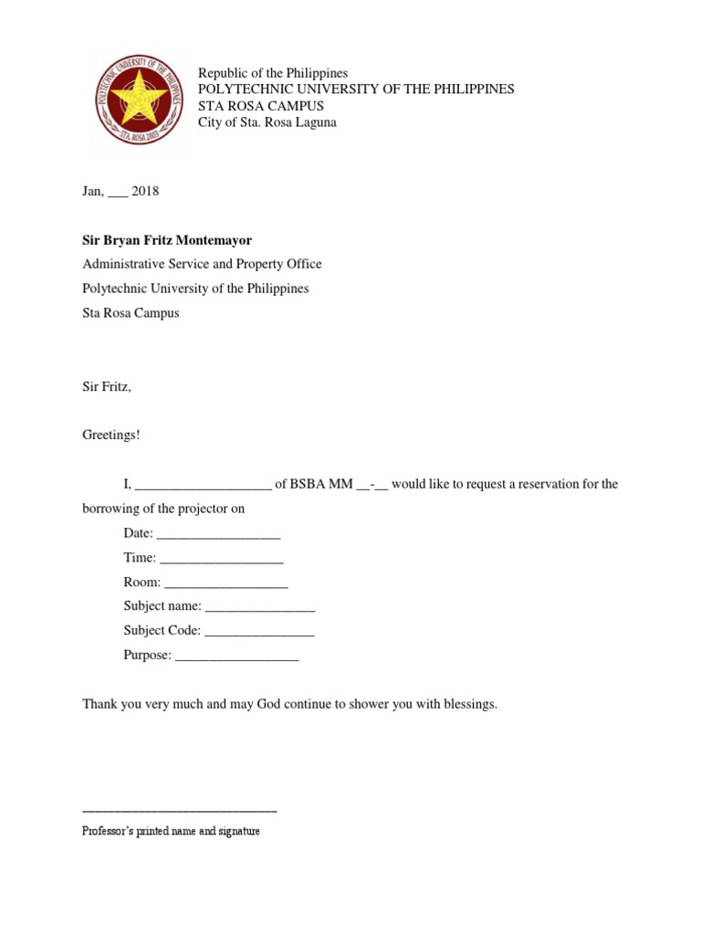 PUP Sta Rosa Projector Reservation Request Form | PDF