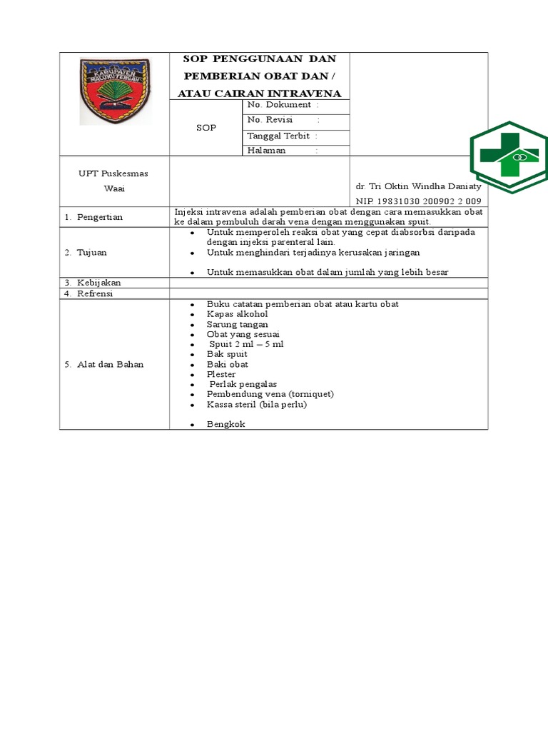 6 Sop Penggunaan Dan Pemberian Obat Dan Atau Cairan Intravena | PDF