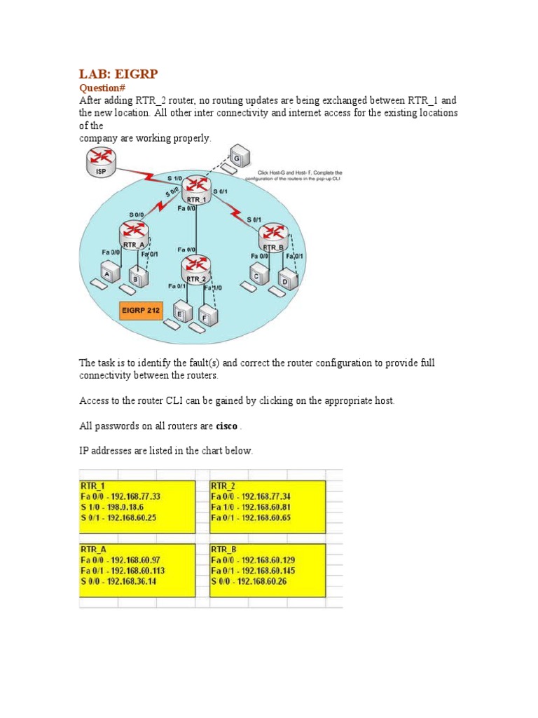 Lab: Eigrp: Question# | PDF | Ip Address | Router (Computing)