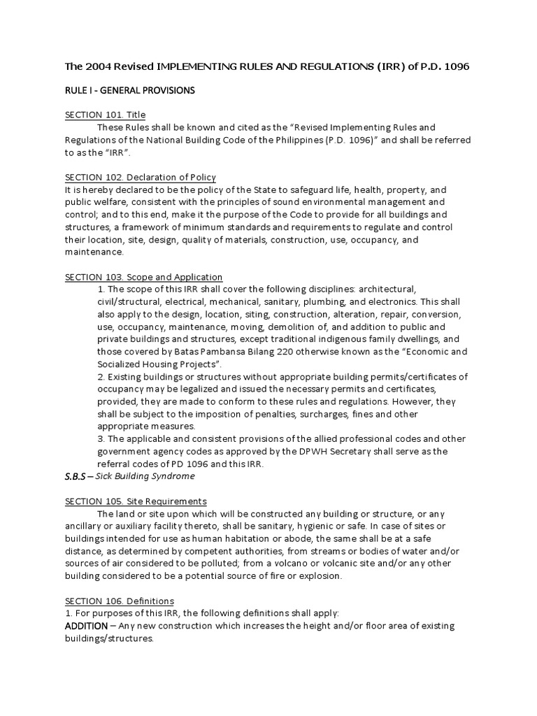 The 2004 Revised Implementing Rules and Regulations (Irr) of P.D. 1096 | PDF | Geotechnical ...