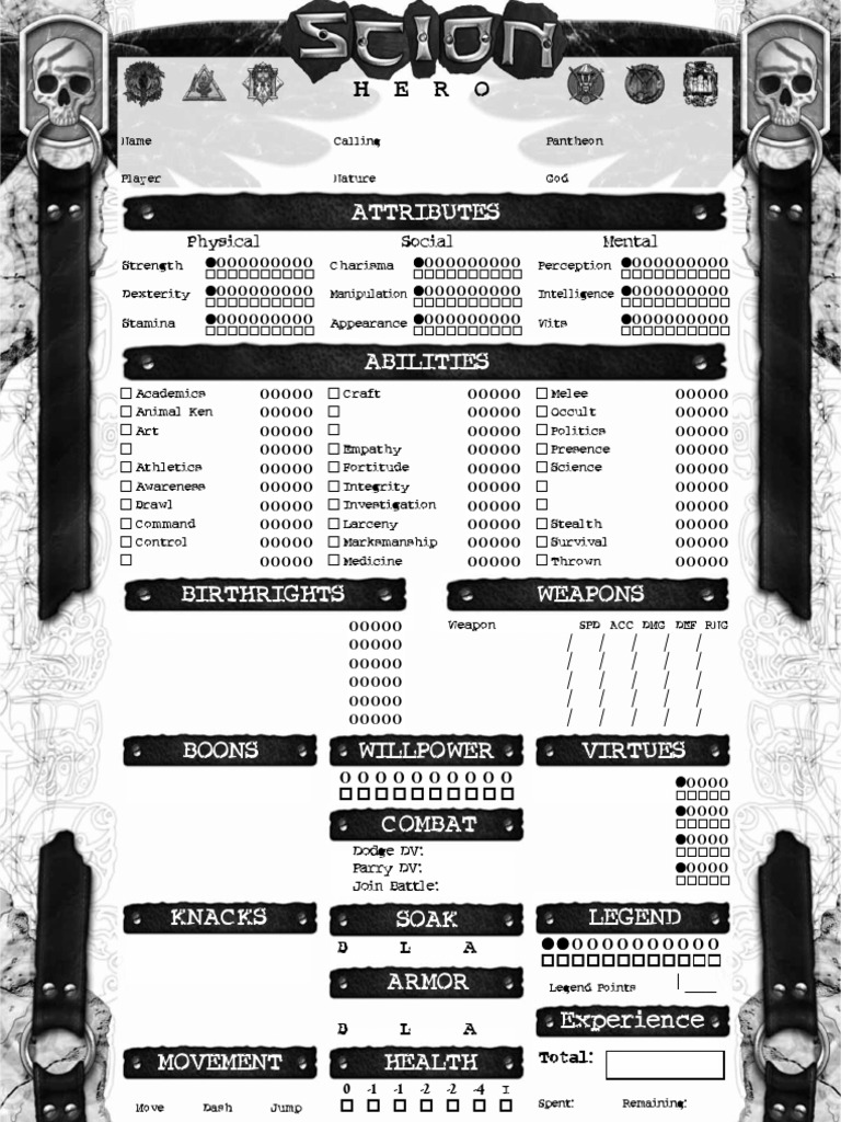 Scion 2E Character Sheet Template | PDF | Role Playing Games | Gaming