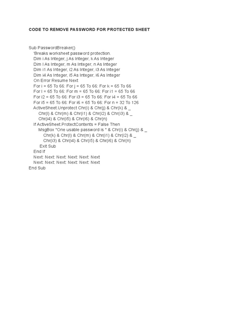 Protected Sheet Code Remover | PDF