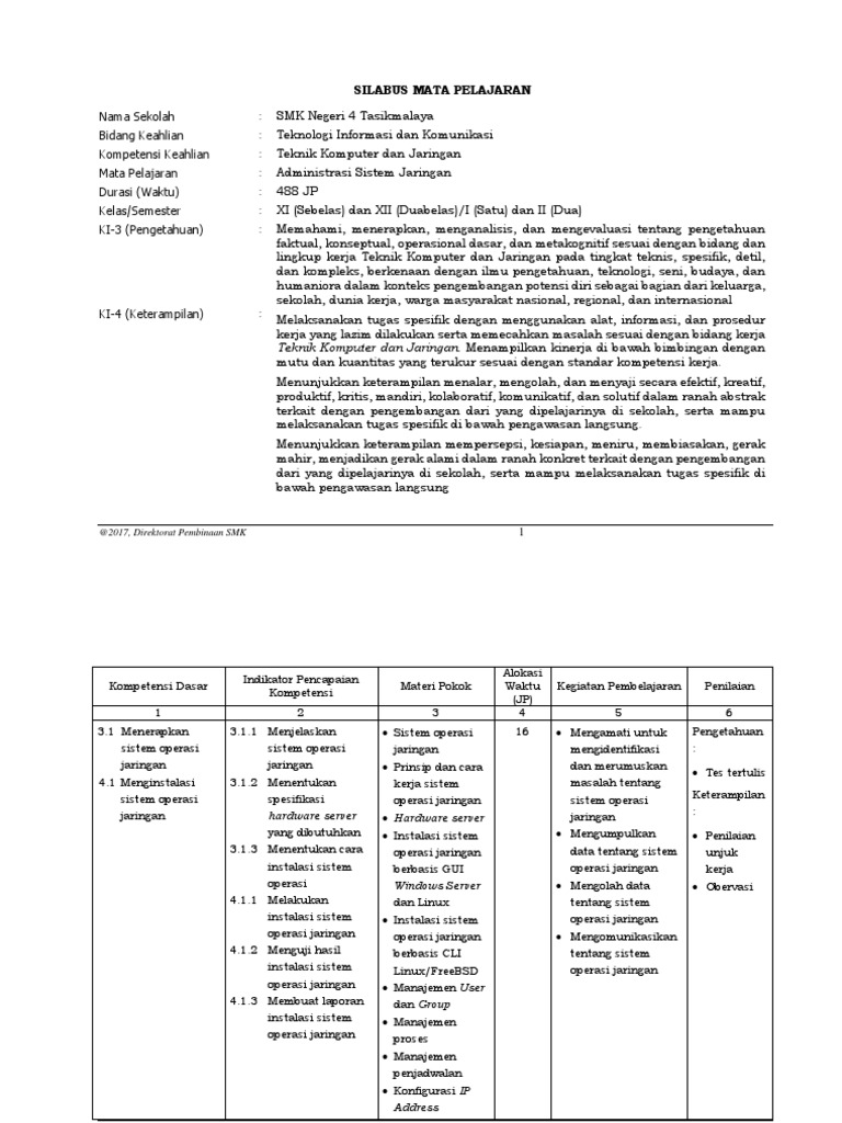 Silabus C3 TKJ - Administrasi Sistem Jaringan | PDF Silabus C3 TKJ - Administrasi Sistem Jaringan | PDF