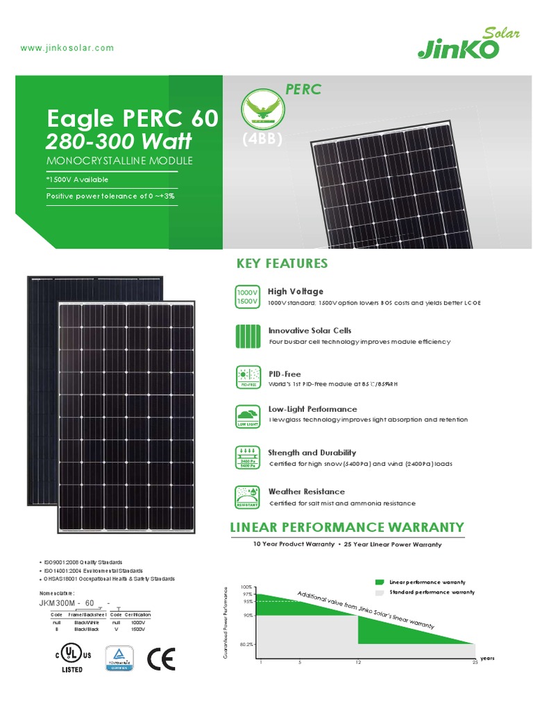 Ficha Tecnica Panel Solar Jinko280Wp | PDF | Solar Cell | Manufactured ...