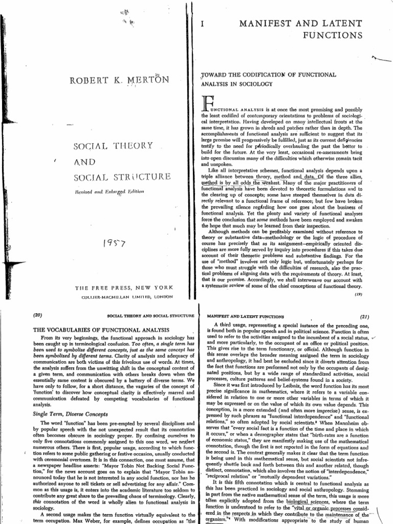 Merton - Manifest and Latent Functions 1957 | PDF | Sociology ...