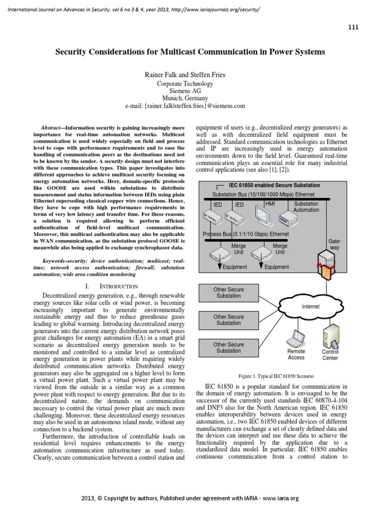 Security Considerations For Multicast Communication in Power Systems | PDF | Key (Cryptography ...