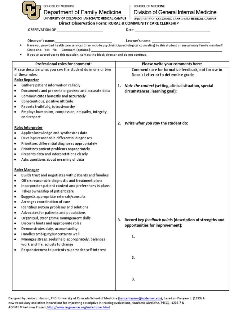 RCC - Direct Observation Form | PDF | Medical Diagnosis | Patient