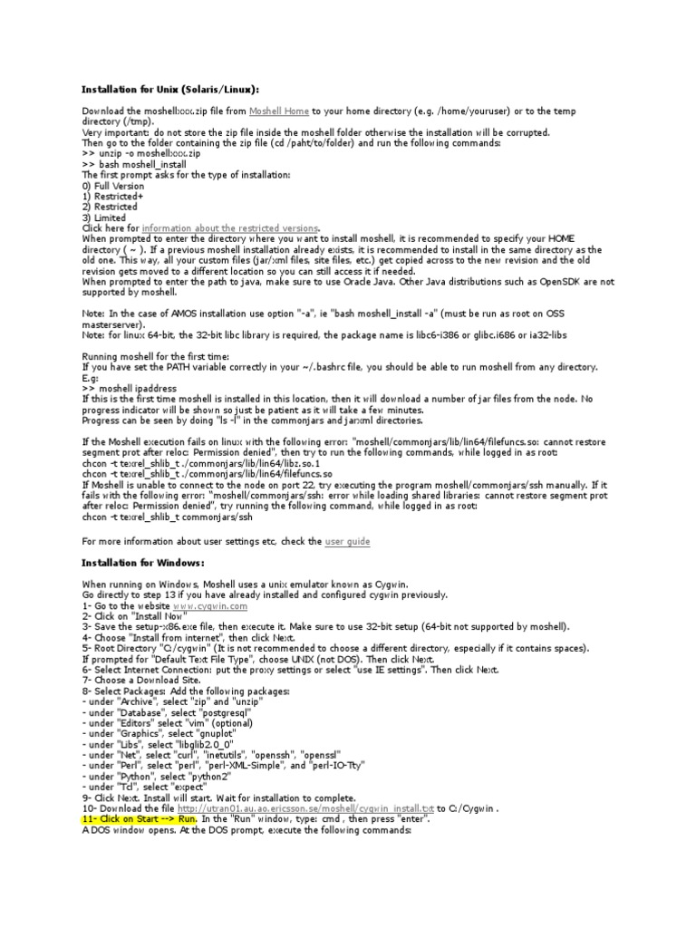 Installation For Moshell | PDF | Zip (File Format) | Superuser