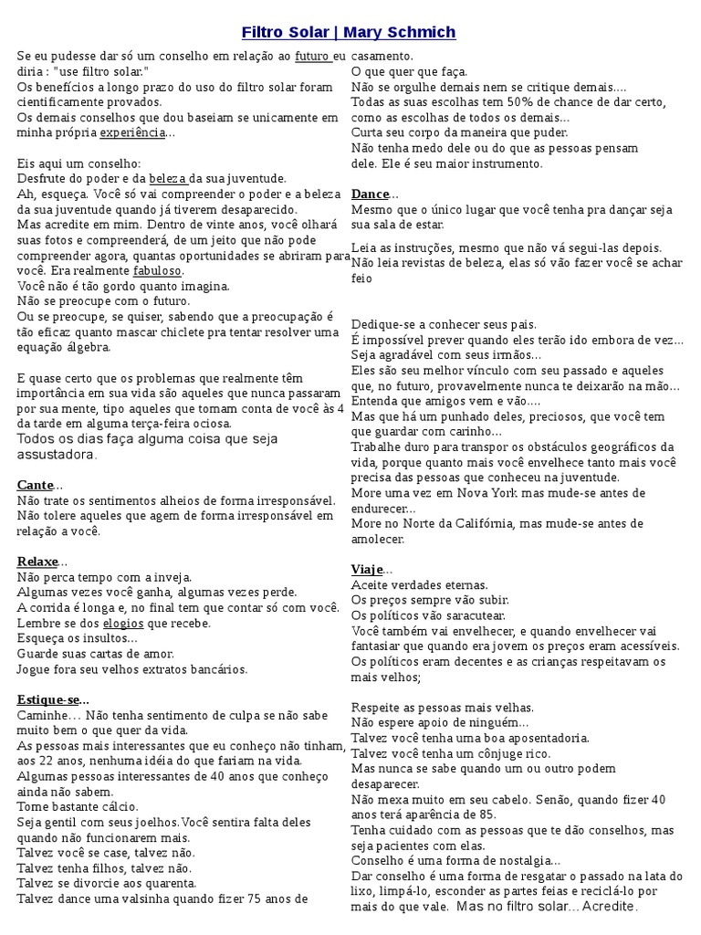 Filtro Solar | PDF | Amor | Science