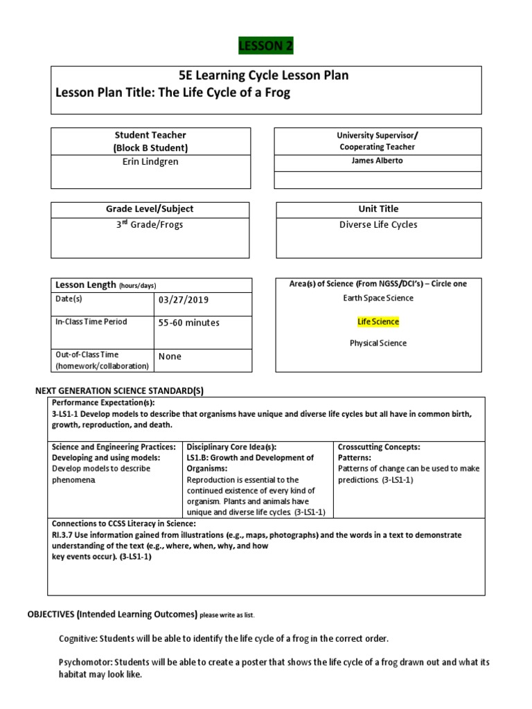 Diverse Life Cycles 3 Lesson Unit - Lesson 2 | PDF | Educational ...