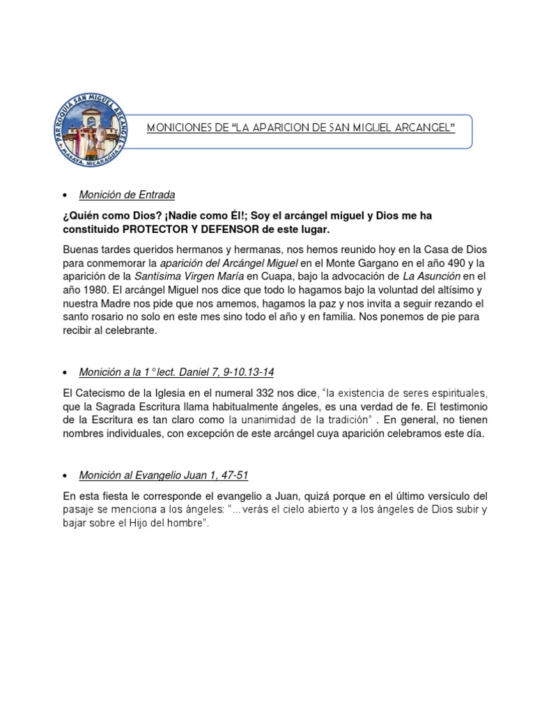 Monición de Entrada | PDF | Miguel (Arcángel) | Misa (liturgia)