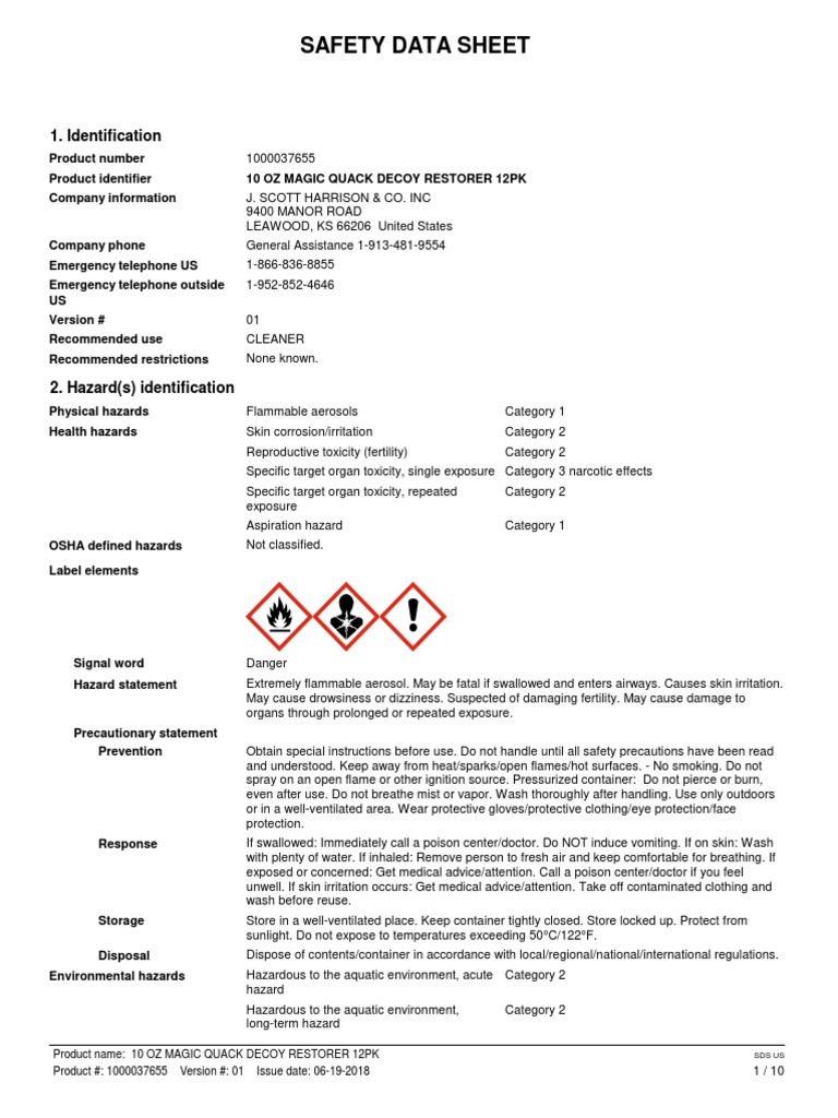 Magic Quack SDS Sheet 7-19-18 | PDF | Dangerous Goods | Packaging And ...