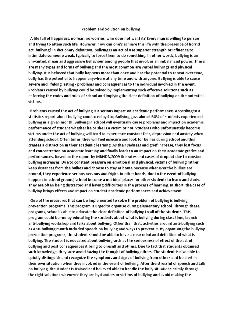 Problem and Solution On Bullying | PDF | Bullying | Interpersonal ...