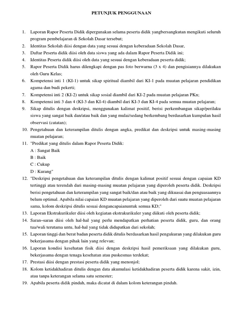 Petunjuk Penggunaan Raport k13 | PDF