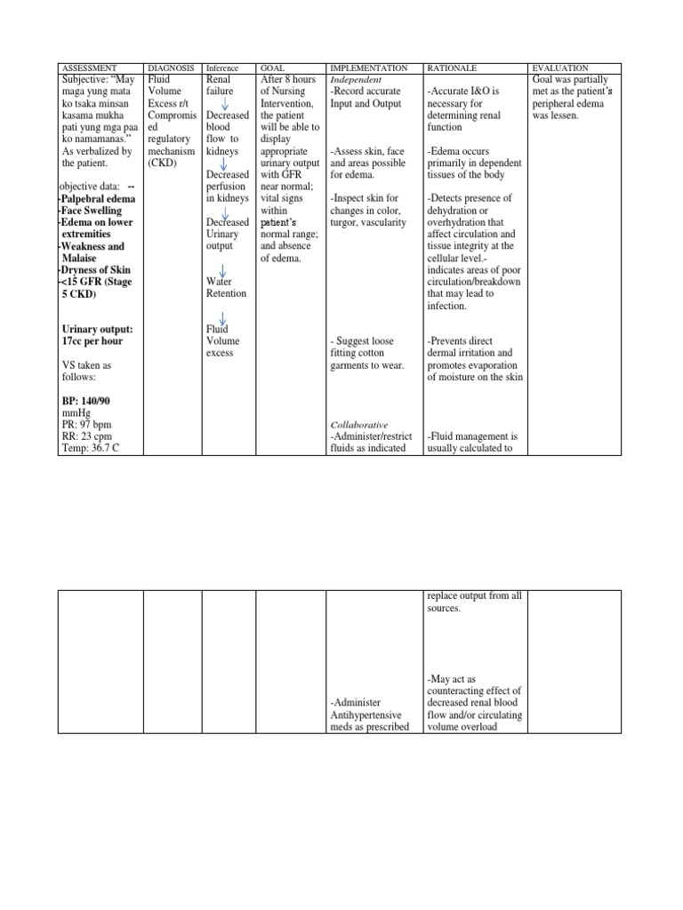 NCP Excess Fluid Volume | PDF | Edema | Kidney