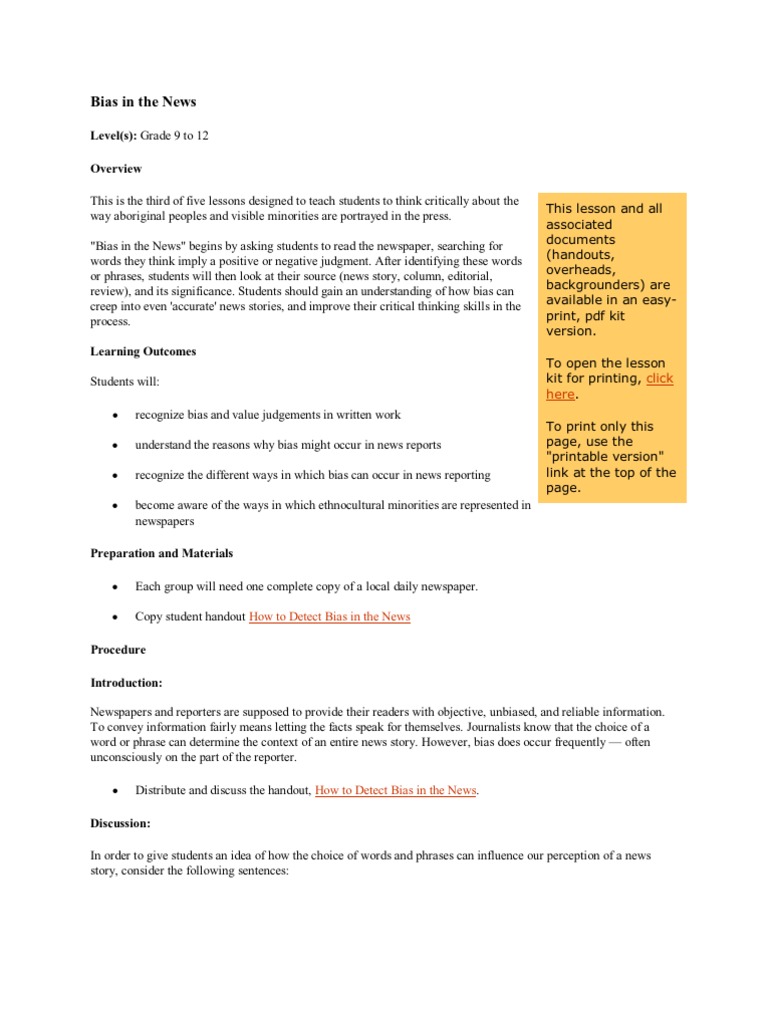 How To Detect Bias in The News Lesson | PDF | News | Bias